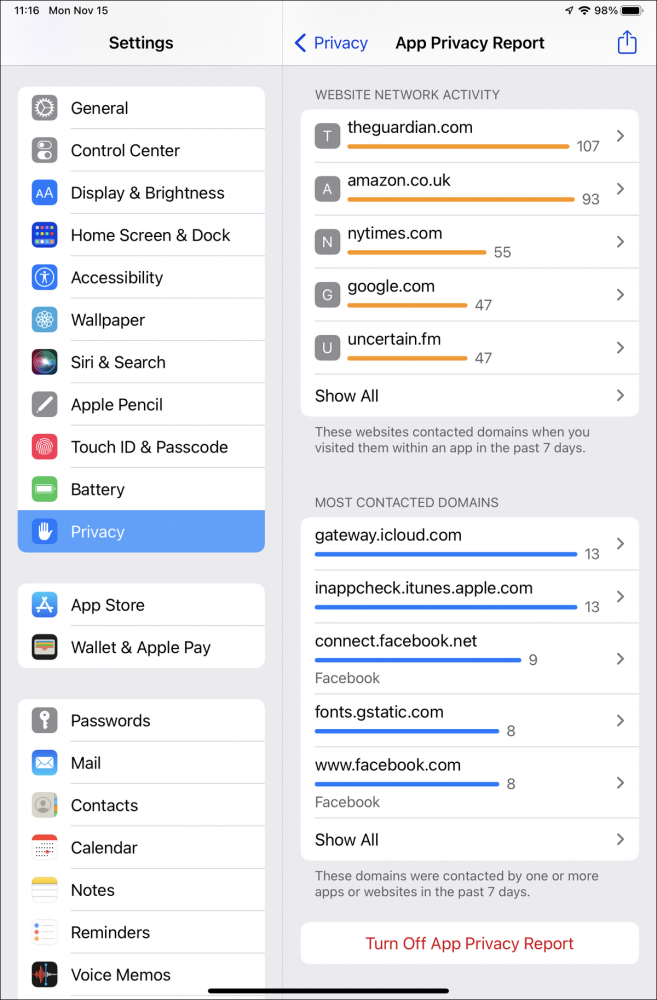 Understanding iOS and iPadOS App Privacy Report - The Mac Security Blog