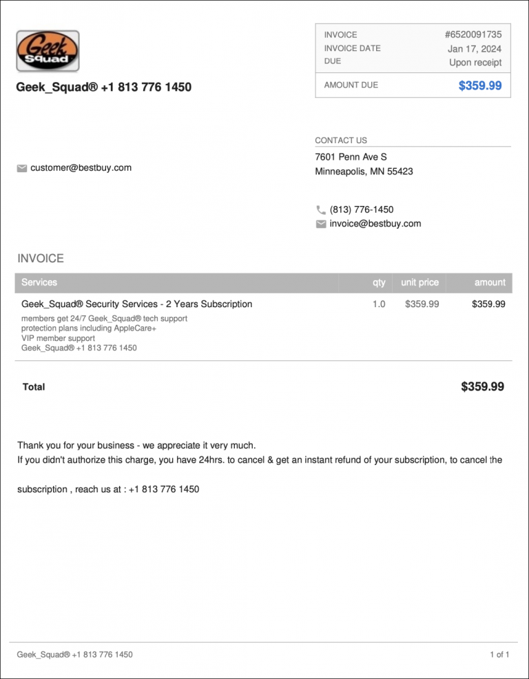 Fake “Geek Squad” invoice scam, now using Housecall Pro servers - The ...